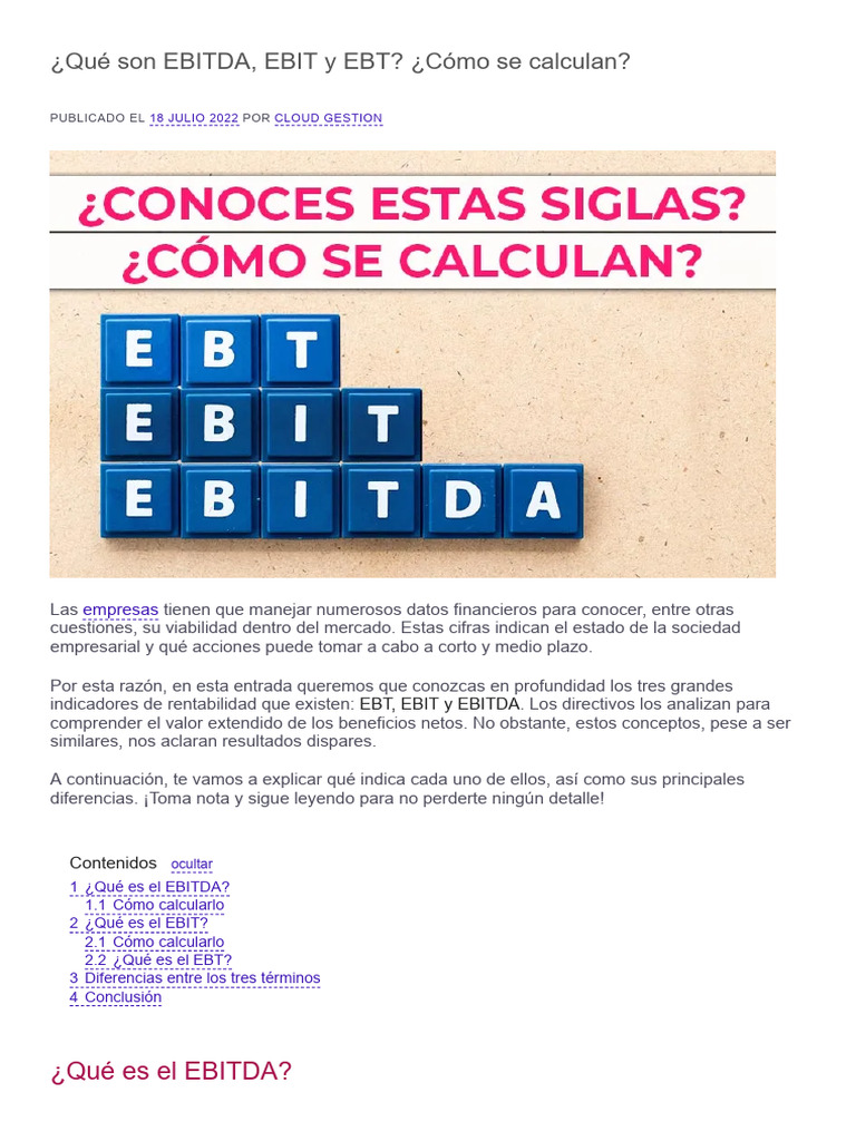 ¿Qué Son EBITDA, EBIT y EBT - ¿Cómo Se Calculan | PDF | Negocios ... ¿Qué Son EBITDA, EBIT y EBT - ¿Cómo Se Calculan | PDF | Negocios ...