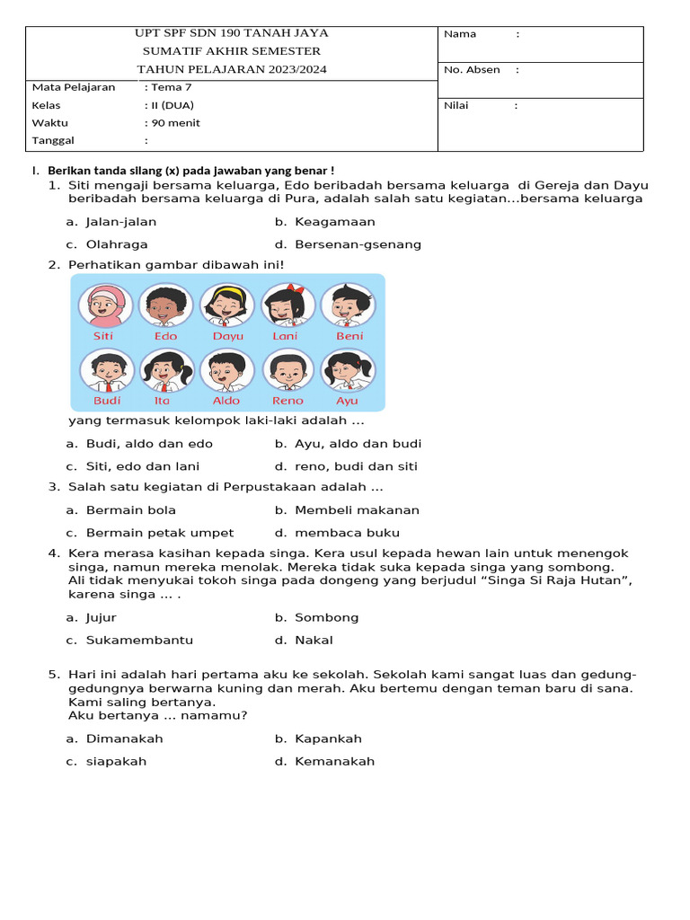 Soal PAS TEMA 7 KELAS 2 | PDF