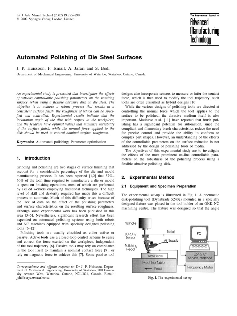 Automated Polishing of Die Steel Surfaces | PDF