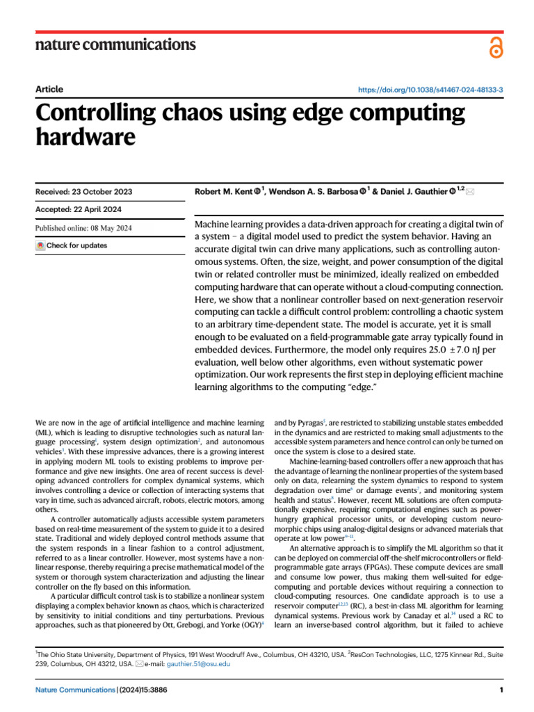 A1 Controlling Chaos Using Edge Computing Hardware | PDF
