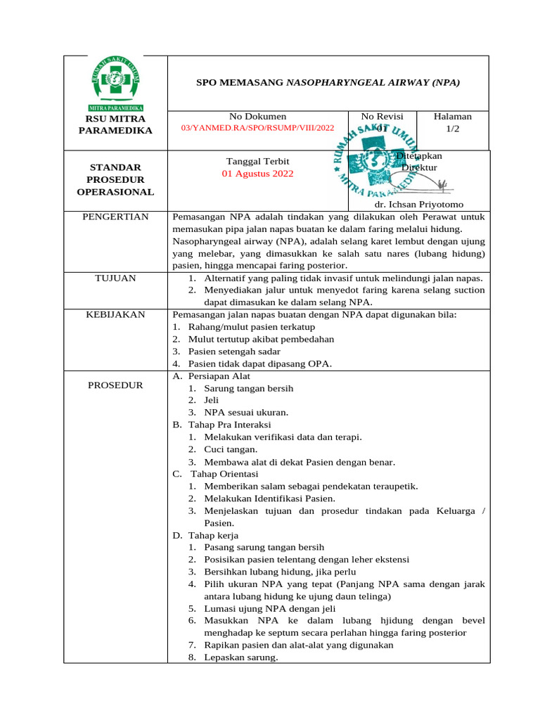SPO Memasang NPA | PDF