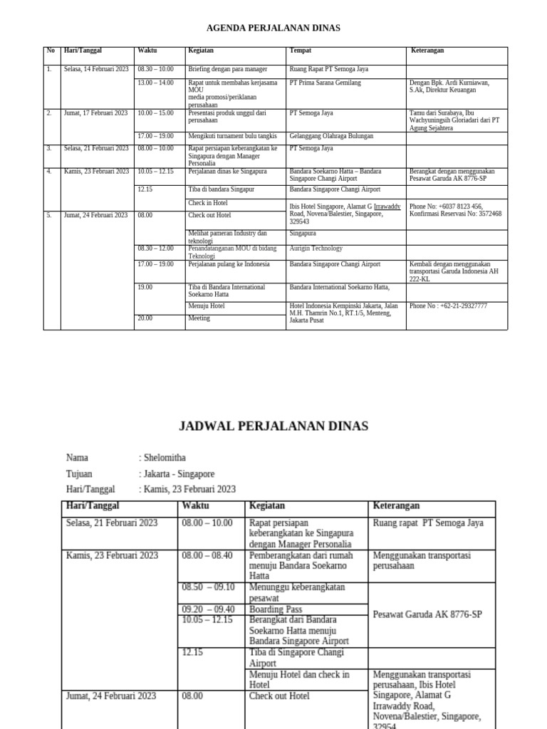 Agenda & Jadwal Perjalanan Dinas | PDF