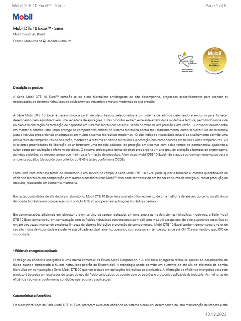 Mobil Dte 10 Excel Série Pds | PDF | ExxonMobil | Combustibles fossiles