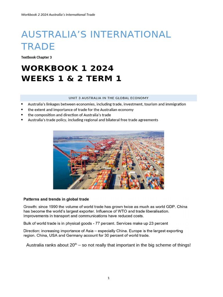 Workbook 1 2024 Australias International Trade | PDF