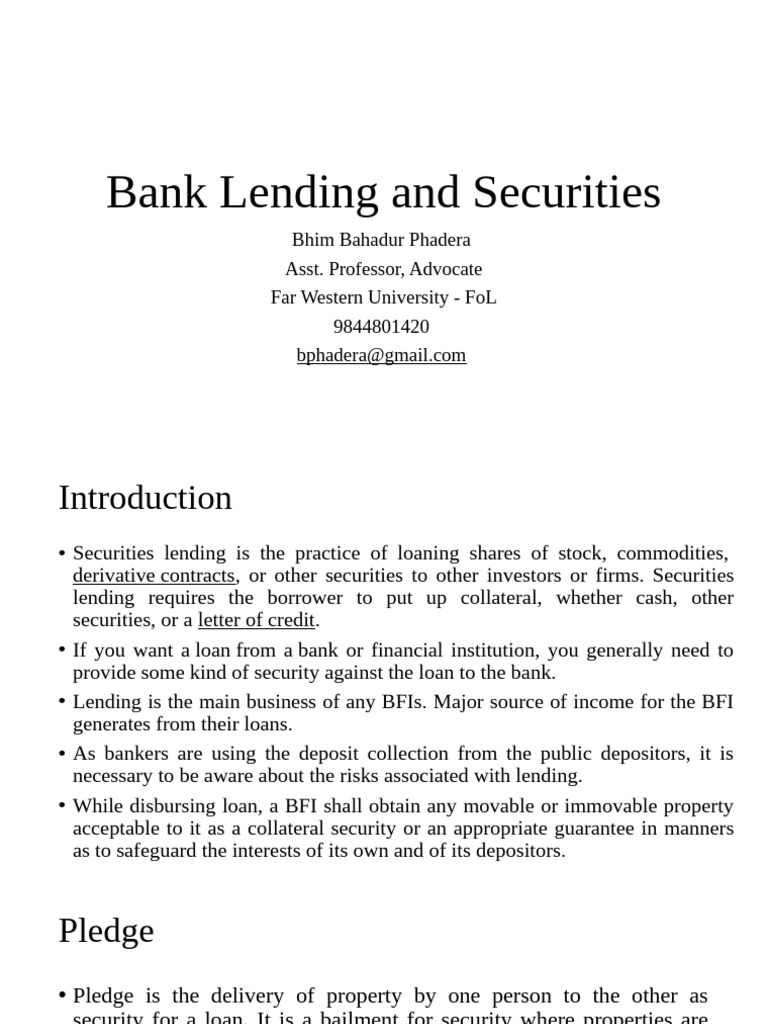 Bank Lending and Securities-1 | PDF