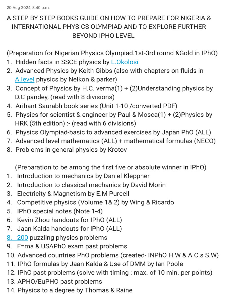Best Books Preparation For NPhO, IPhO & Beyond | PDF