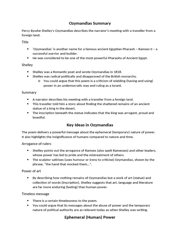 Ozymandias Aqa Gcse Poems | PDF