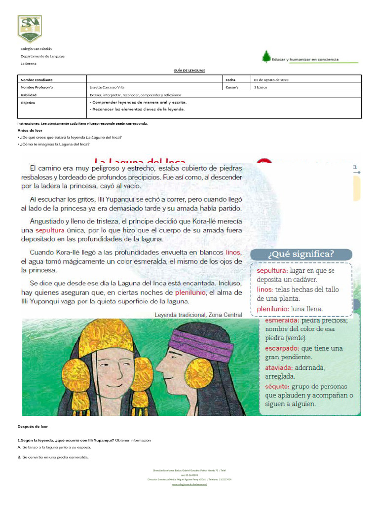Guía Lenguaje Leyendas 3 Basico | PDF