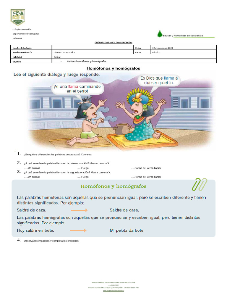 GUÍA homofonos y homografos 4 BASICO | PDF