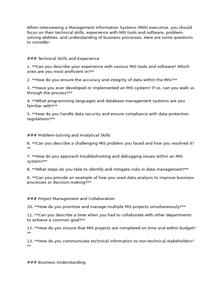 Interviewing Questions For MIS | PDF | Computer Programming | Computing