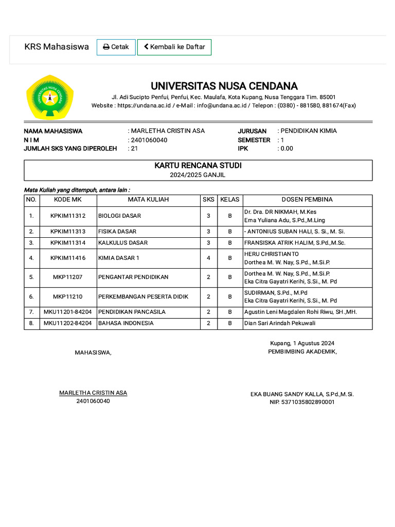KRS Mahasiswa | PDF