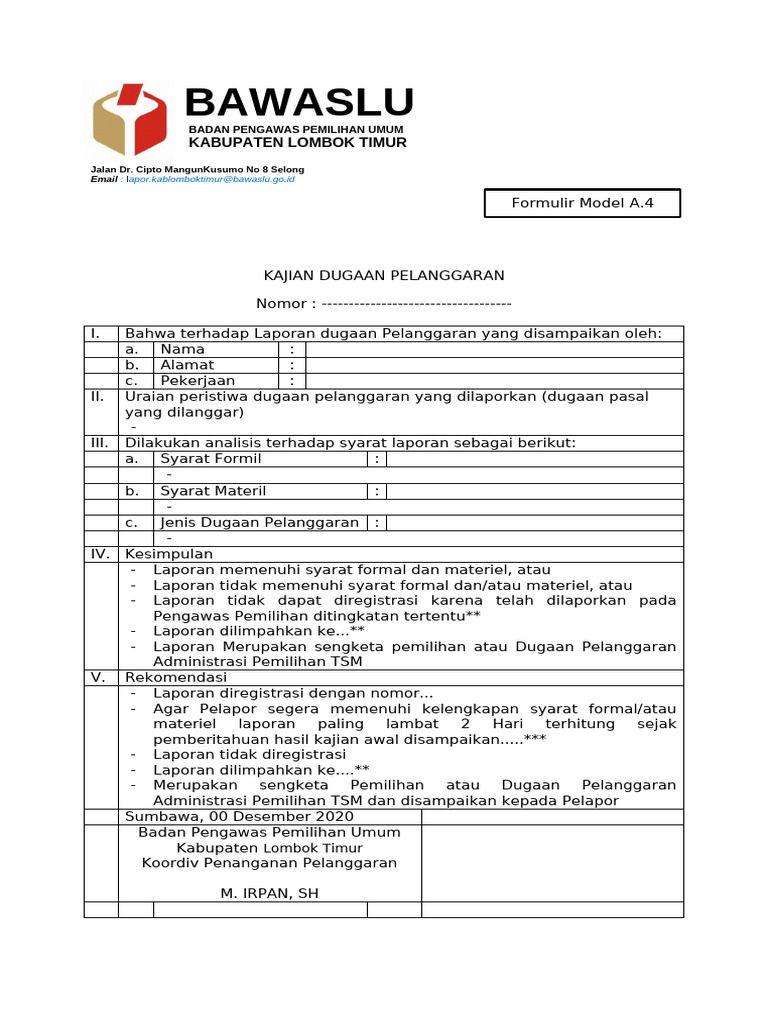 Form. A. 4 (Kajian Dugaan Pelanggaran) | PDF