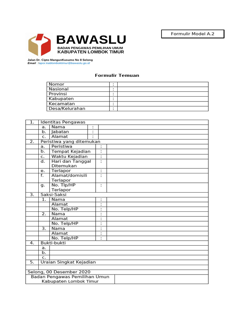 Form. A. 2 (Formulir Temuan) | PDF