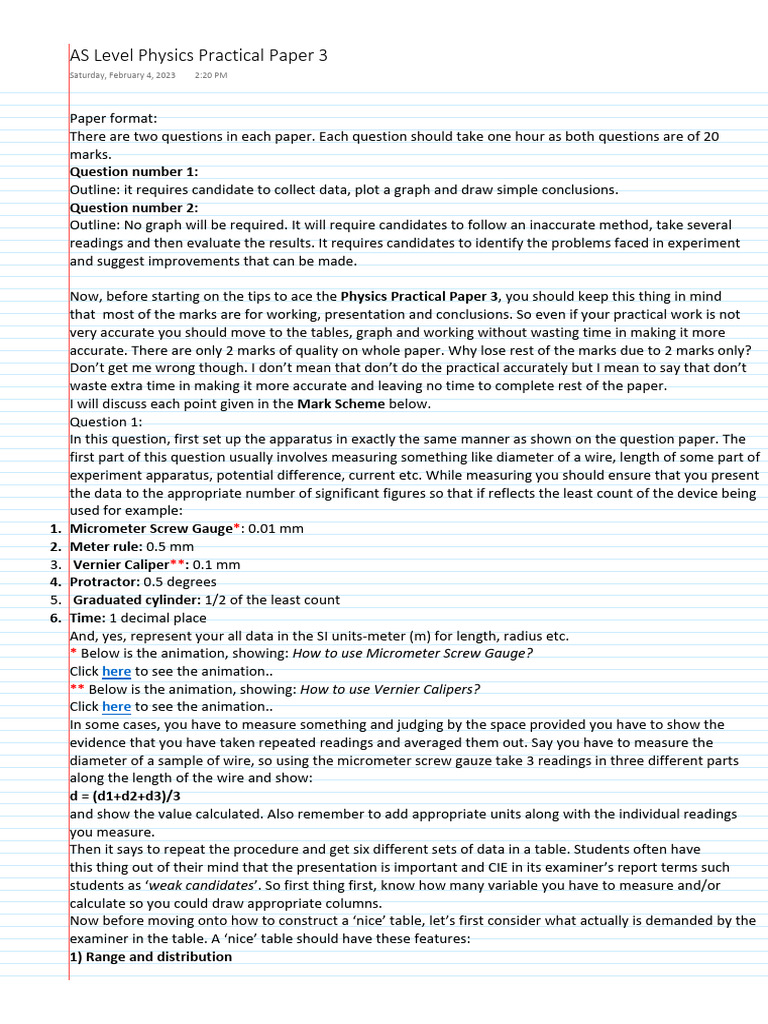 Paper 3 Physics Notes | PDF