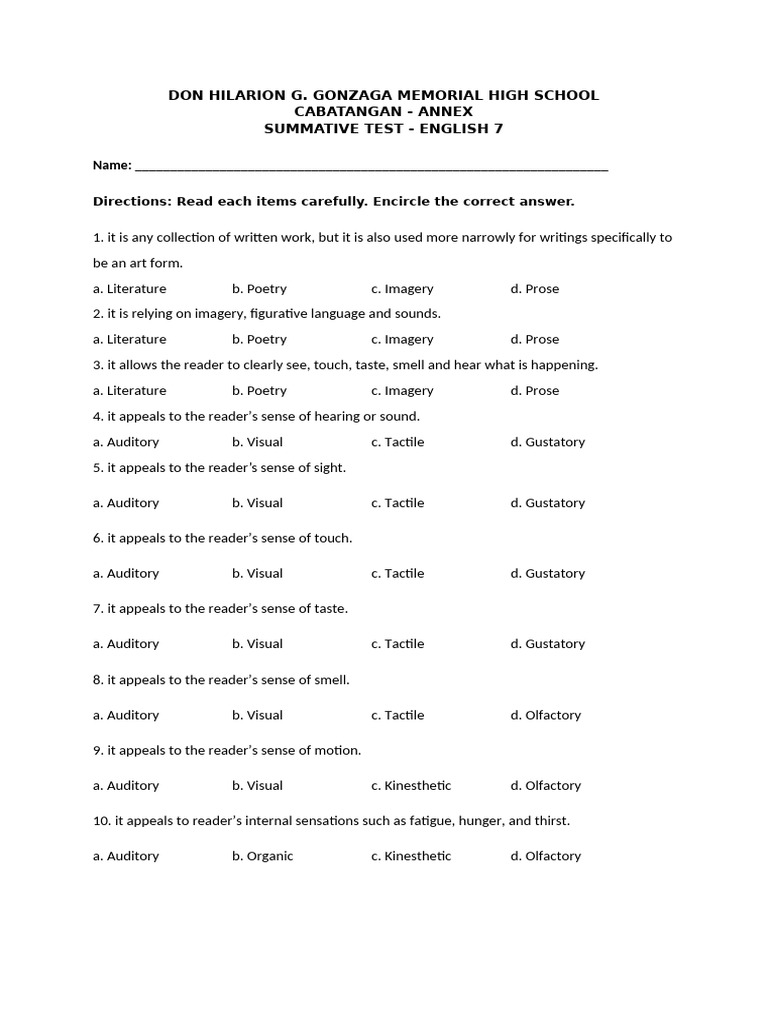 1st summative Grade 7 | PDF