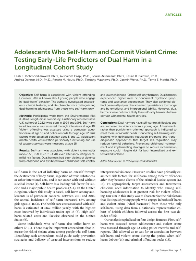 No Access Adolescents Who Self-Harm and Commit Violent Crime - Testing ...