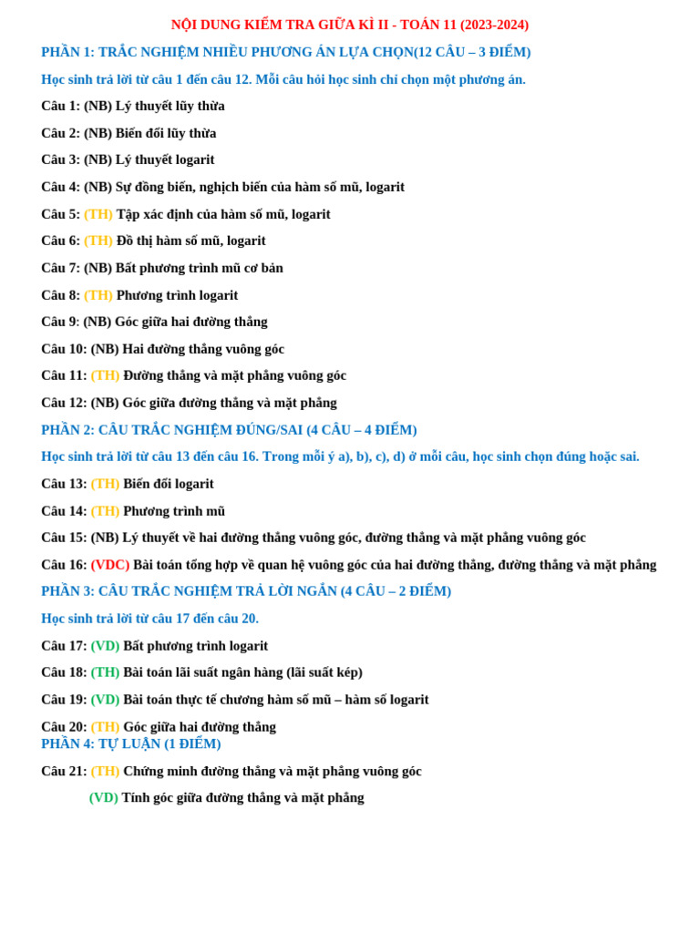 TOÁN 11-ĐỀ MINH HỌA GK2 (2023-2024) | PDF