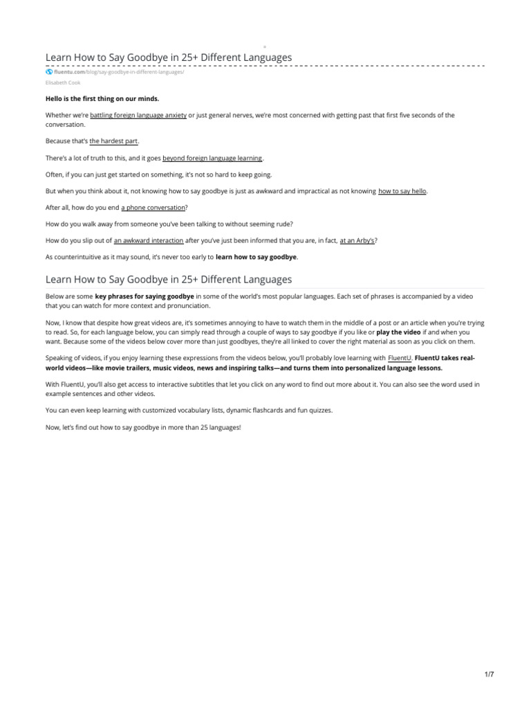 Say Goodbye in 25+ Languages | PDF | Arabic | English Language
