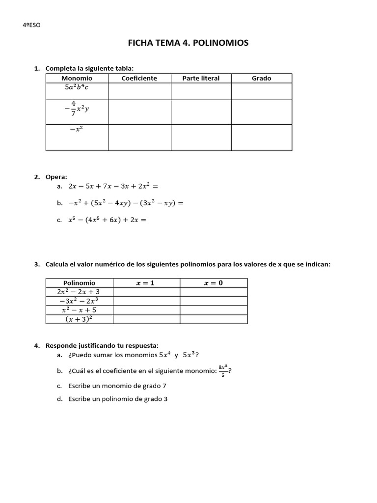 Ficha Ejercicios T4 | PDF | Álgebra abstracta | Métodos y materiales de enseñanza