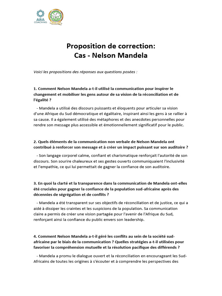 Atelier 1 - Correction Etude de Cas-Nelson Mandella | PDF