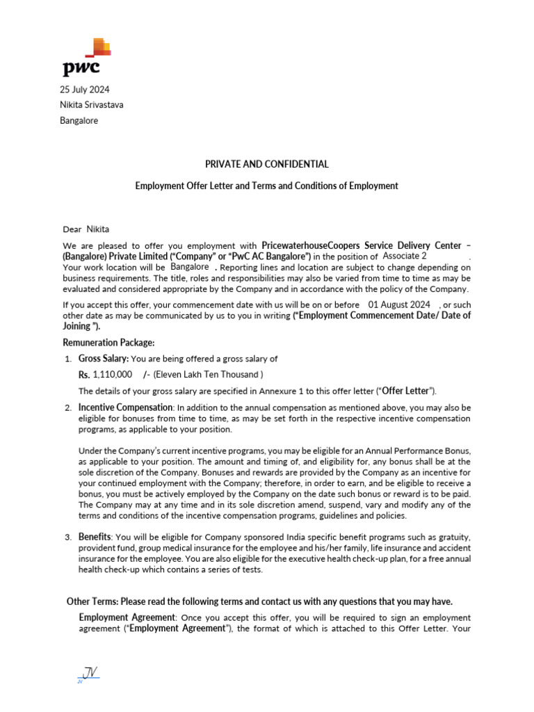 PwC Employment Offer Letter Details | PDF | Arbitration | Sexual Harassment