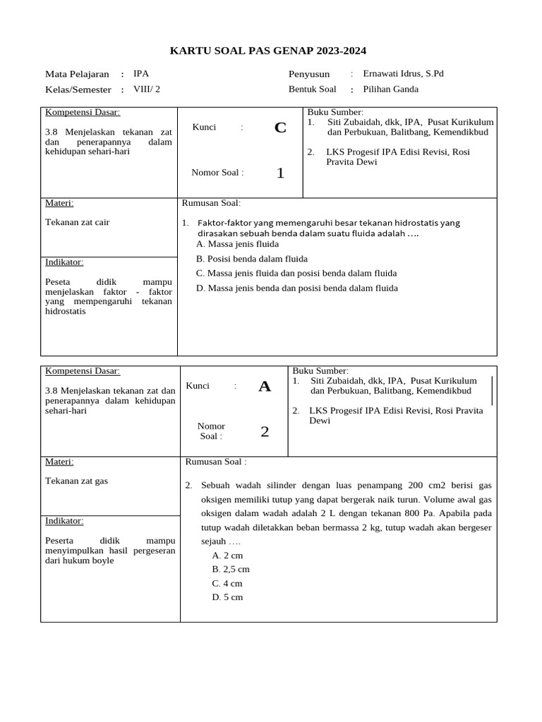 Kartu Soal Ipa Pas Genap 2023-2024 | PDF