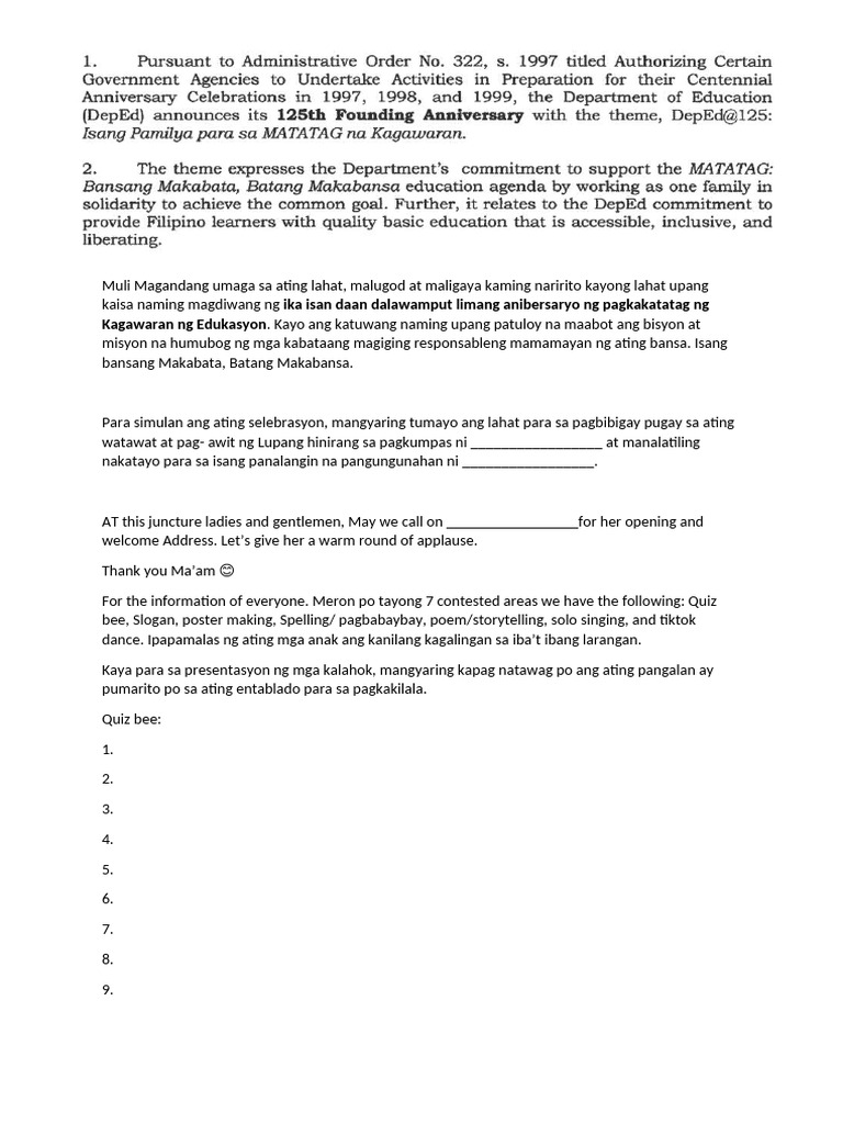 Deped Anniversary Script | PDF