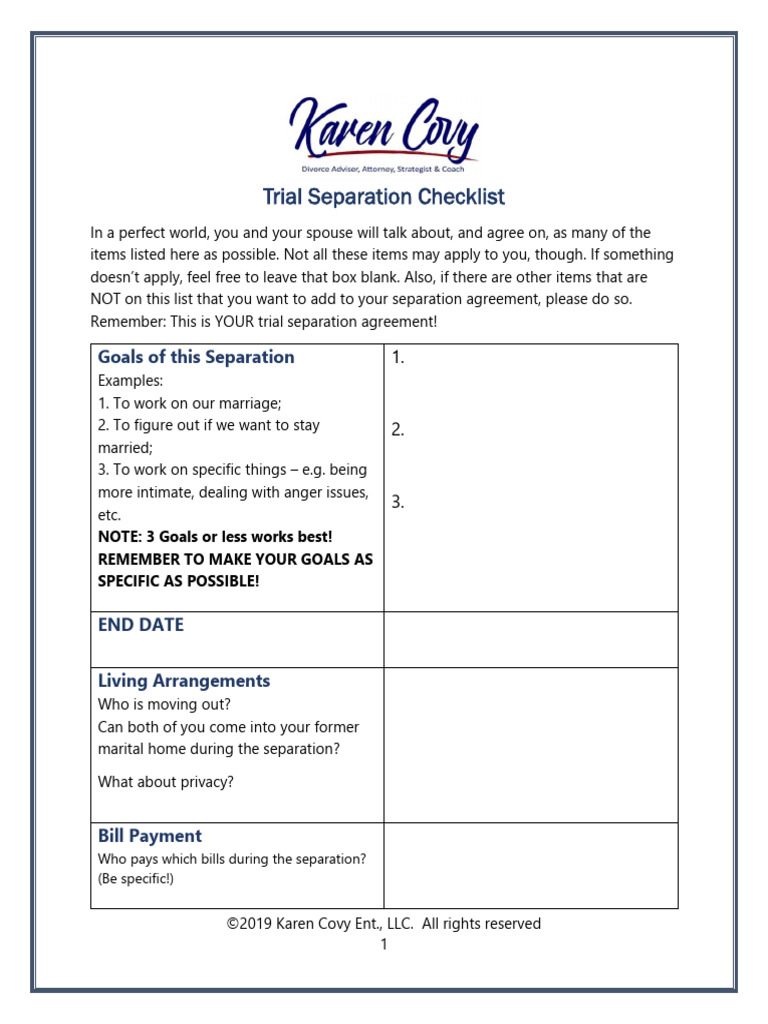 Trial Separation Checklist | PDF