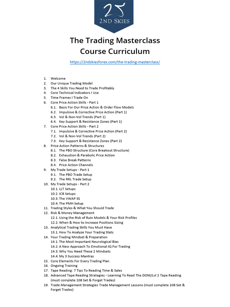 2ndskies The Trading Masterclass Course Curriculum | PDF