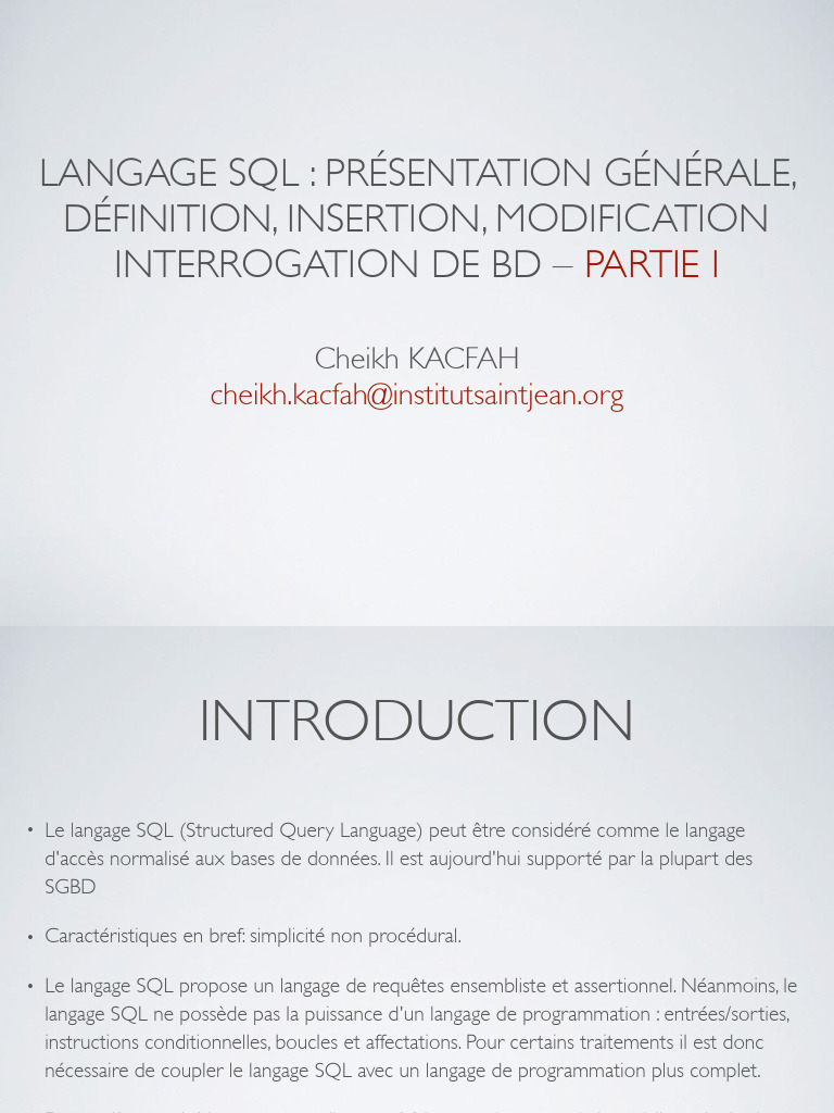 Langage SQL - Partie 1 | PDF