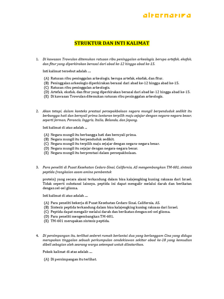 Bab 2 Struktur Dan Inti Kalimat | PDF
