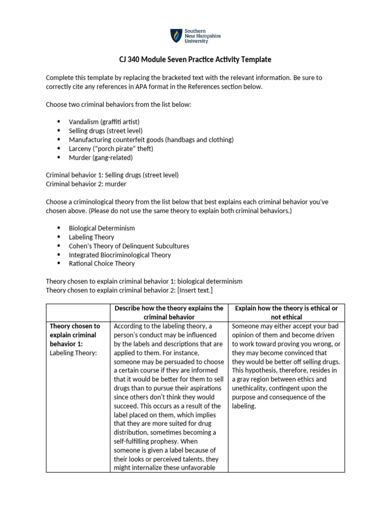 CJ 340 Module Seven Practice Activity Template | PDF | Criminology | Crimes