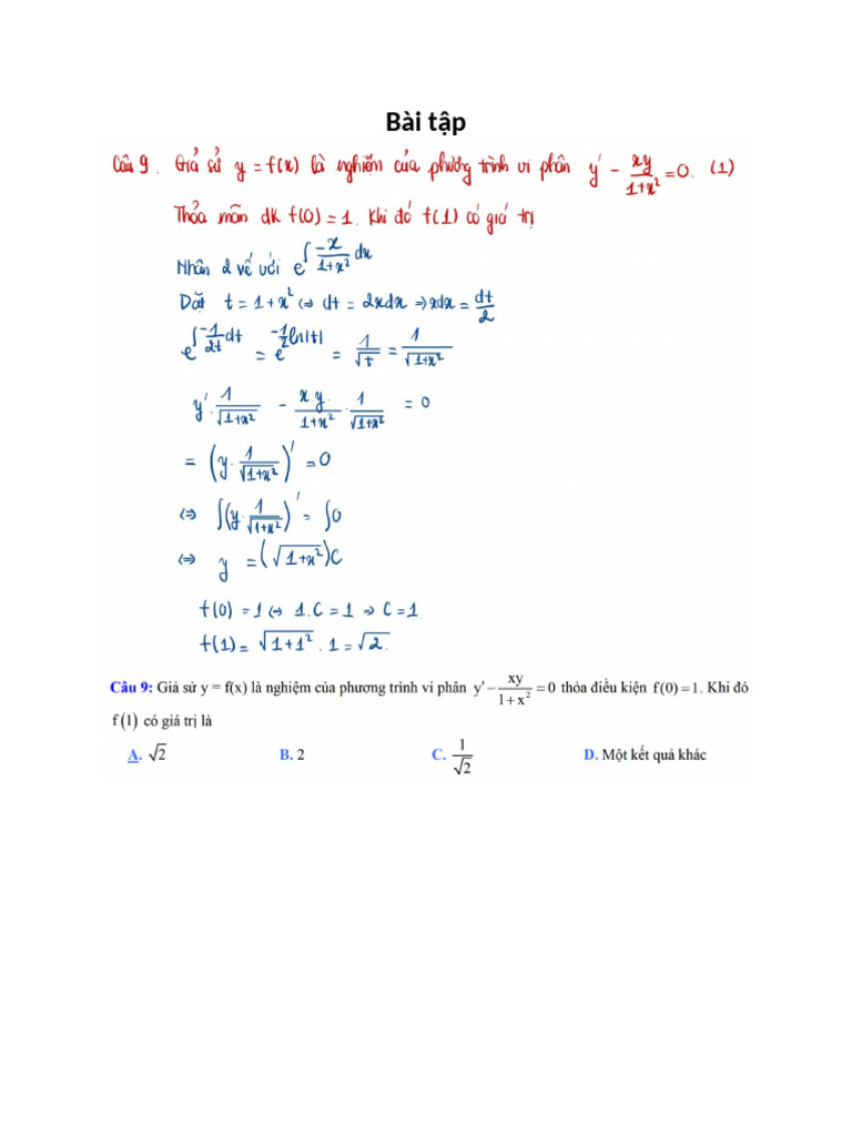 BÀI TẬP PTVP C1 - K49 | PDF