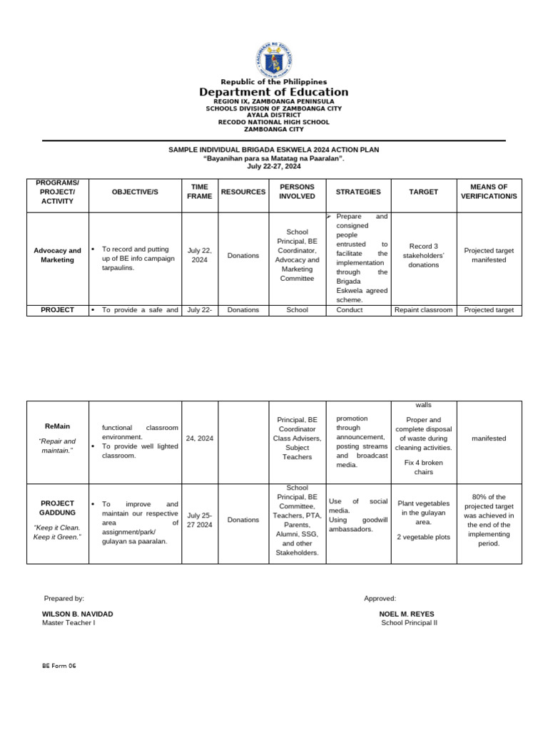 Sample Individual Action Plan Be 2024 | PDF