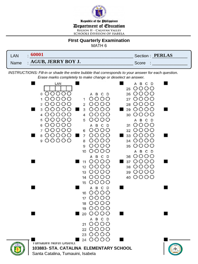 MATH 40 Items OMR Answer Sheet 5digits RollNo Copy Copy 2 | PDF ...