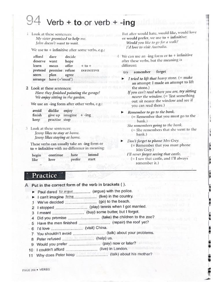 94 Verb + To or Verb + - Ing | PDF