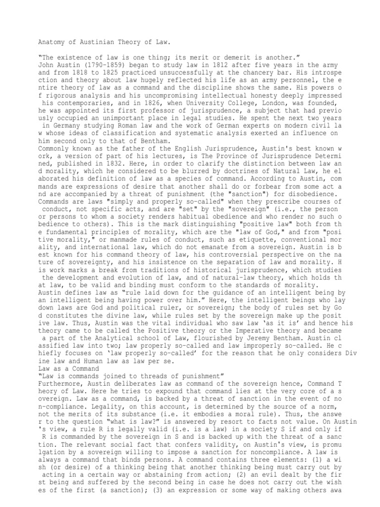 John Austin's Command Theory of Law | PDF | Jurisprudence | Sovereignty