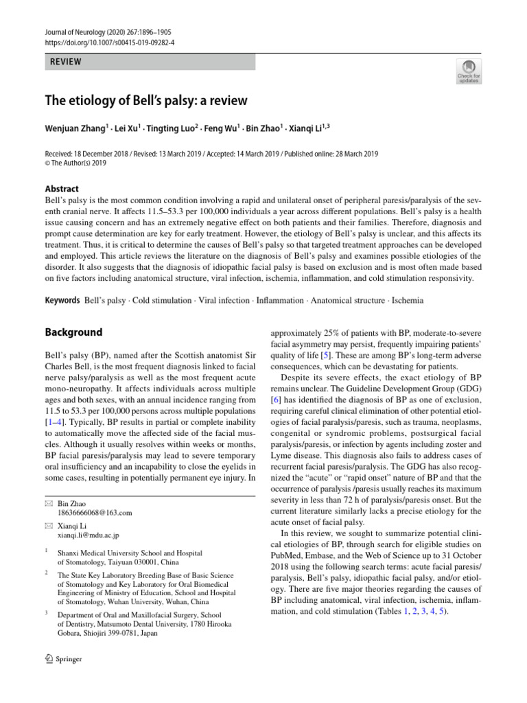 The Etilogy of Bell S Palsy A Review - 231204 - 014347 | PDF