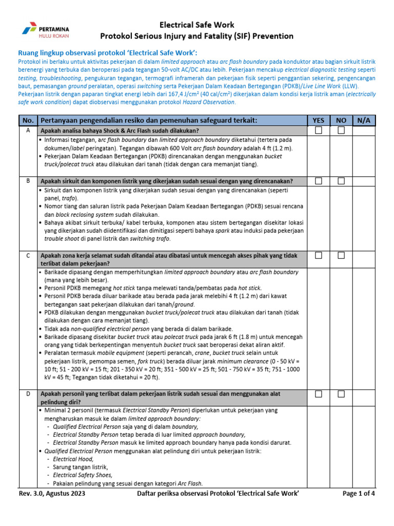 P2. Protokol Electrical Safe Work Rev1 | PDF