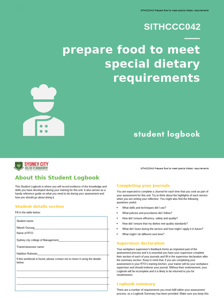 Prepare Food To Meet Special Dietary Requirements: Sithccc042 | PDF