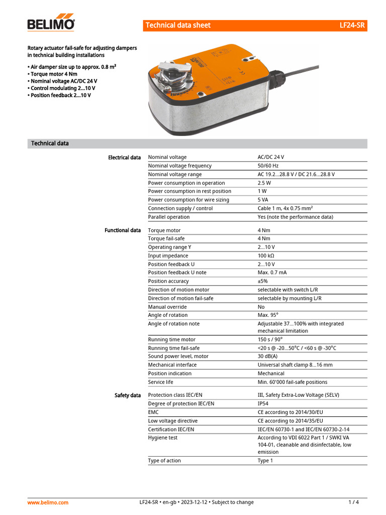 Belimo LF24-SR Datasheet En-Gb | PDF