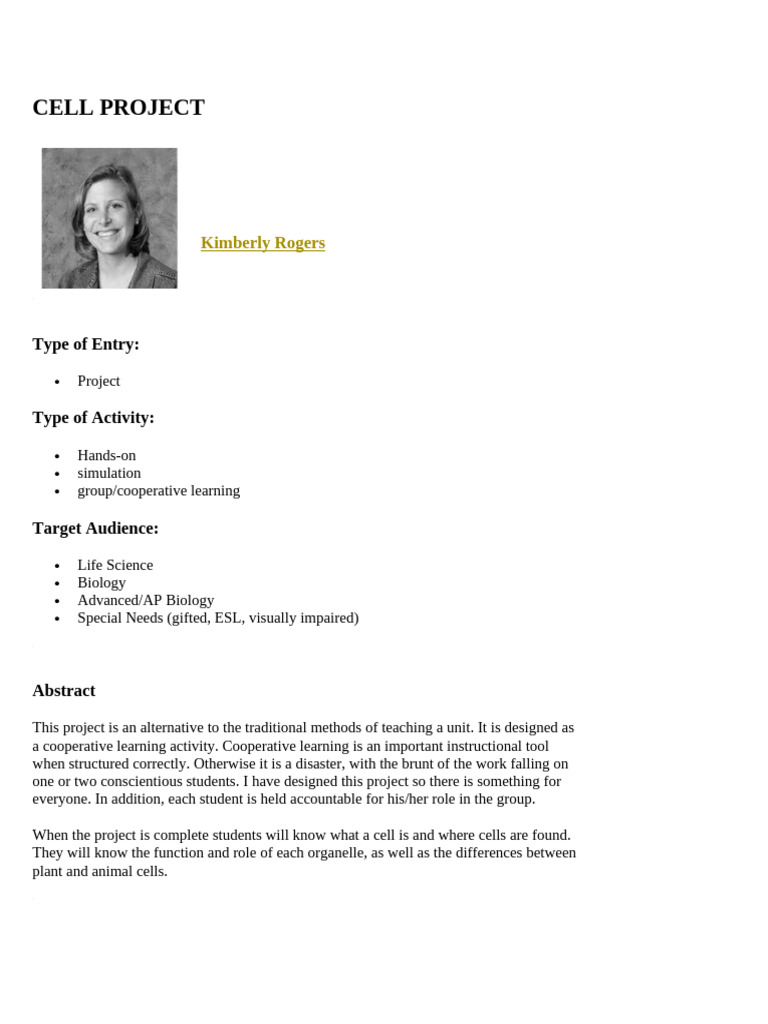 CELL PROJECT Activity | PDF CELL PROJECT Activity | PDF
