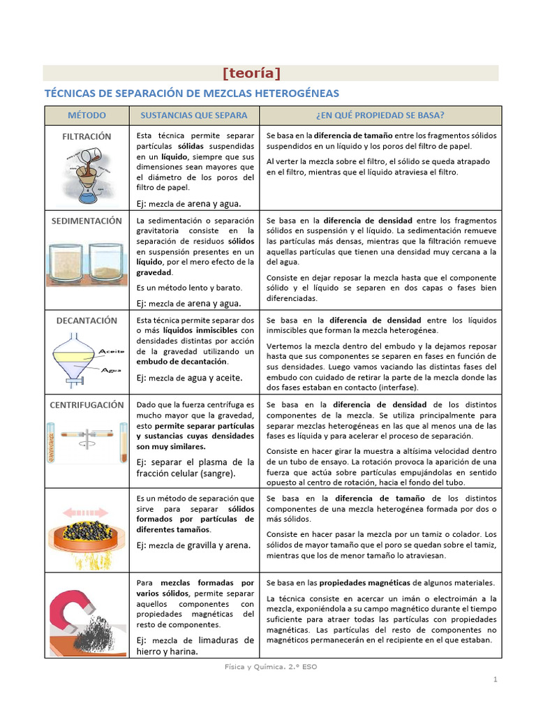 23 - 2eso - FYQ - Teoría - Separación de Mezclas | PDF