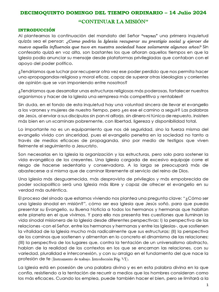 Decimoquinto Domingo Del Tiempo Ordinario | PDF | Jesús | Derecho