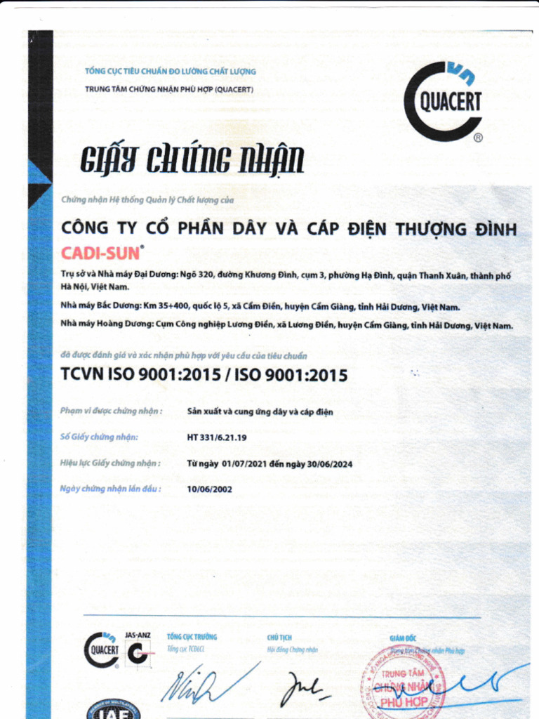 Hợp Quy Day Điện Cadisun | PDF