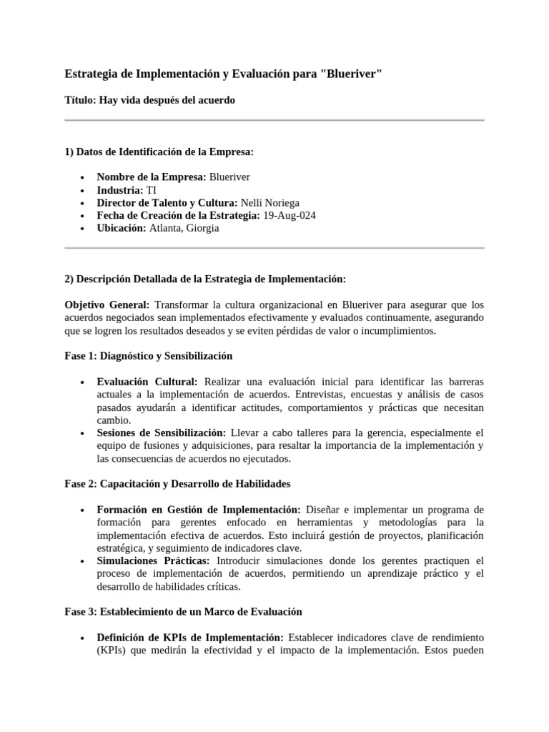Estrategia de Implementación y Evaluación para Blueriver | PDF | Evaluación | Crecimiento ...