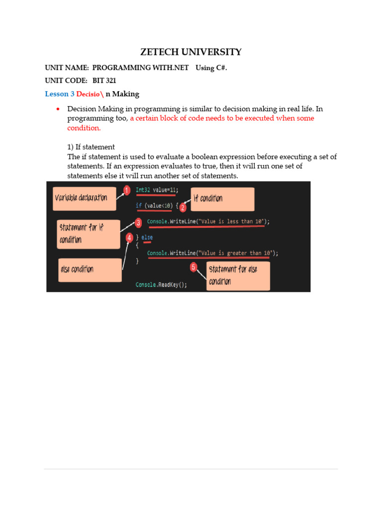 Lesson 3 Decision Making Statements in C | PDF