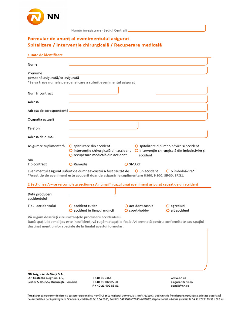 AV - Formular Anunt Spitalizare, Chirurgie | PDF