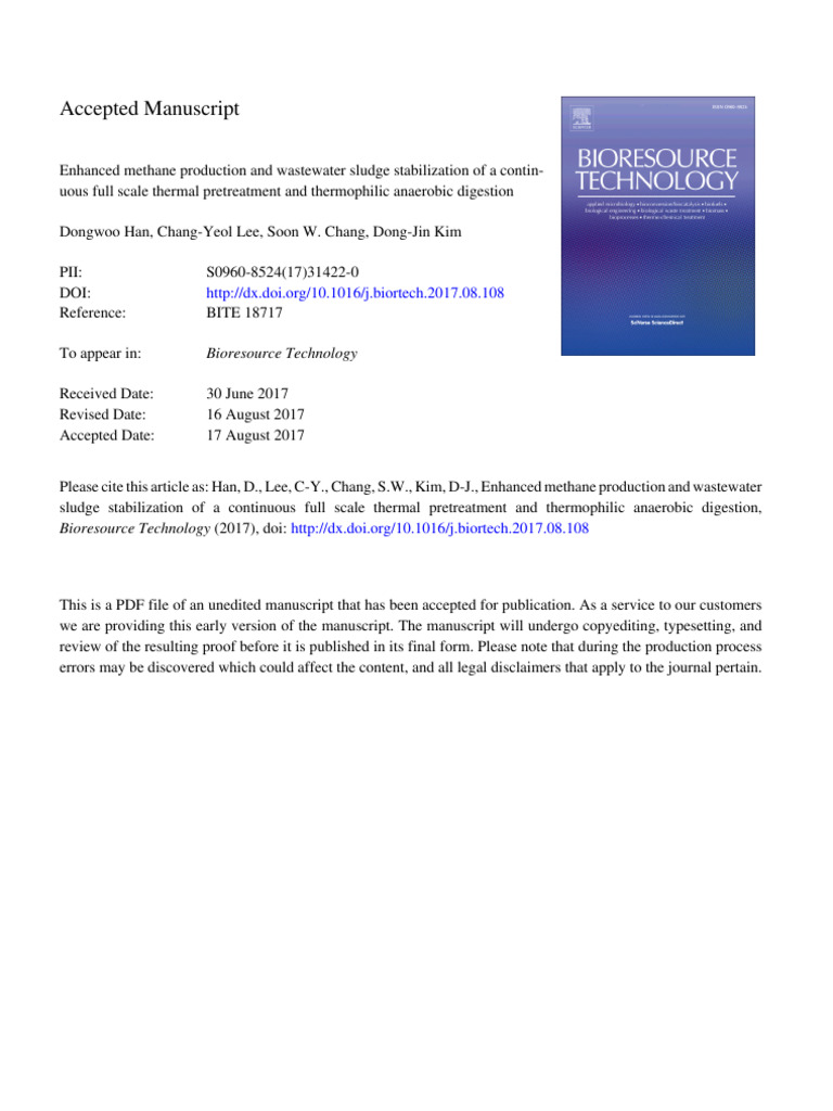 Enhanced Methane Production and Wastewater Sludge Stabilization of A ...