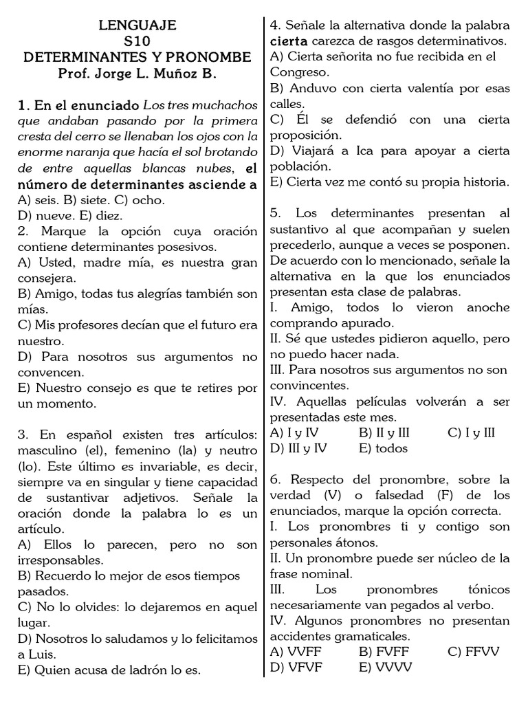 Determinantes y Pronombre | PDF | Pronombre | Adjetivo